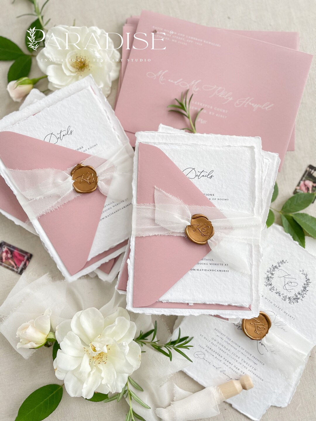 Camille Handmade Wedding Invitation Sets, Deckled Edge Paper ...