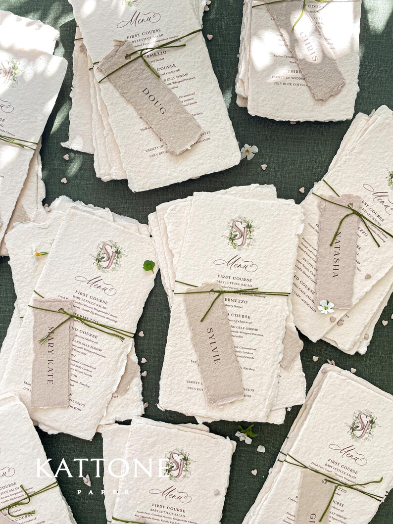 Wedding Dinner Menu | Handmade Paper Menu | Personalized Cotton Rag ...