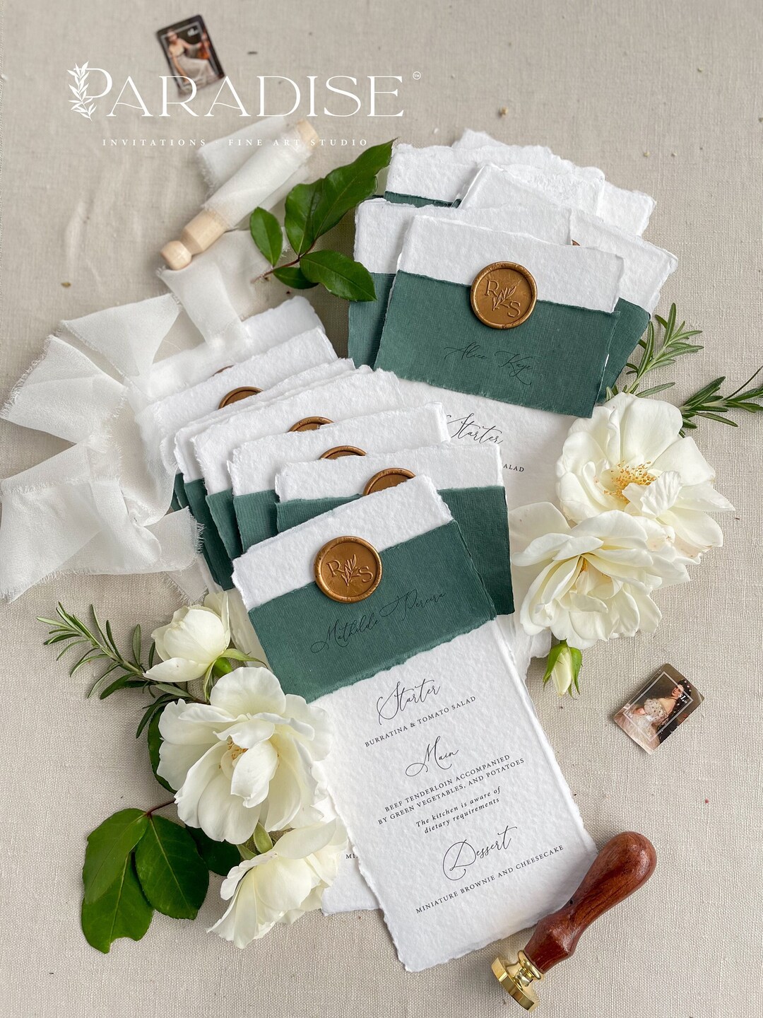 Maelle Handmade Paper Wedding Menus, Deckled Edge Paper Menus, Day ...