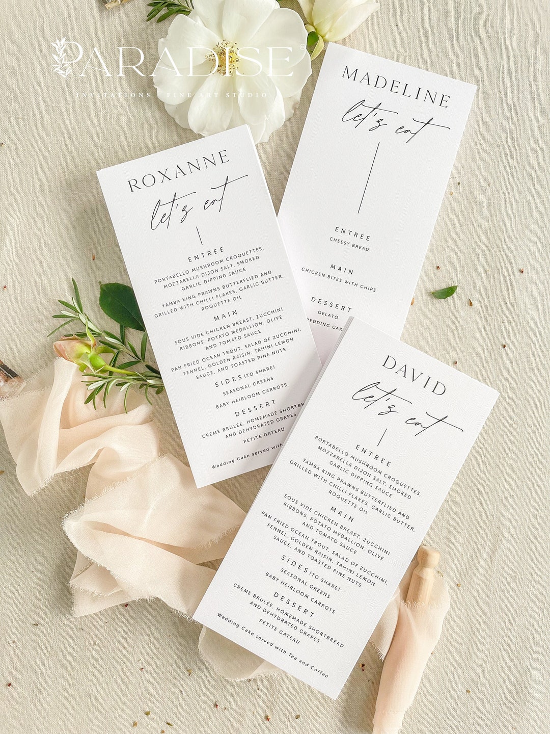 Coralie Wedding Menus, Printable Menu or Printed Menus, Menus With ...