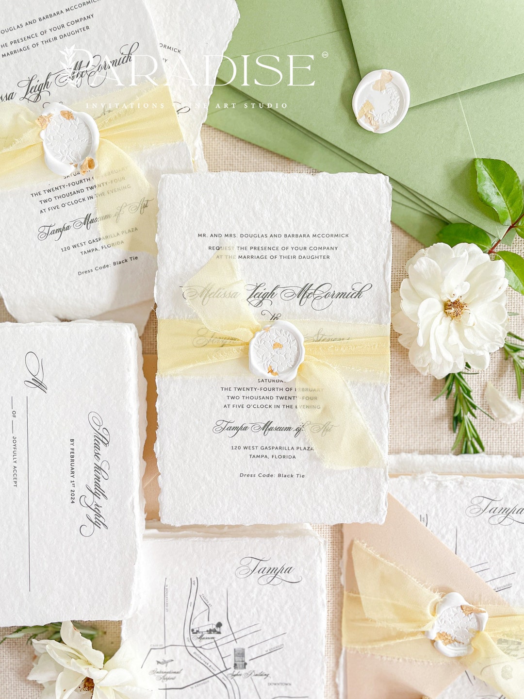 Saylor Handmade Paper Wedding Invitation Suite, Deckled Edge Paper ...