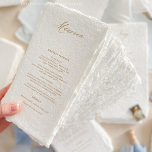 Handmade Paper Wedding Menus | Day of Stationery | Personalized Table ...