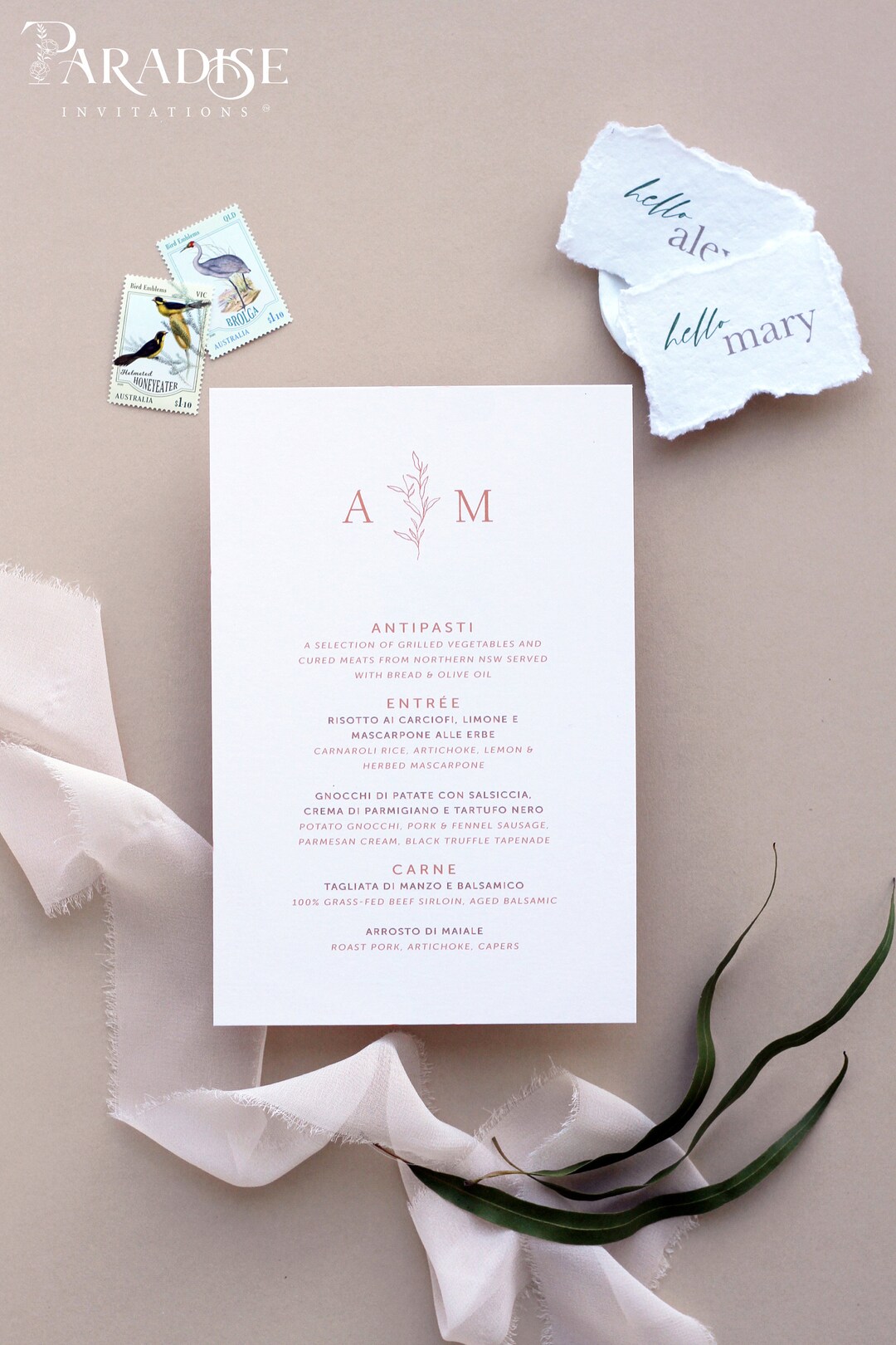 Ariel Modern Wedding Menu Menus for All Events Stationery - Etsy