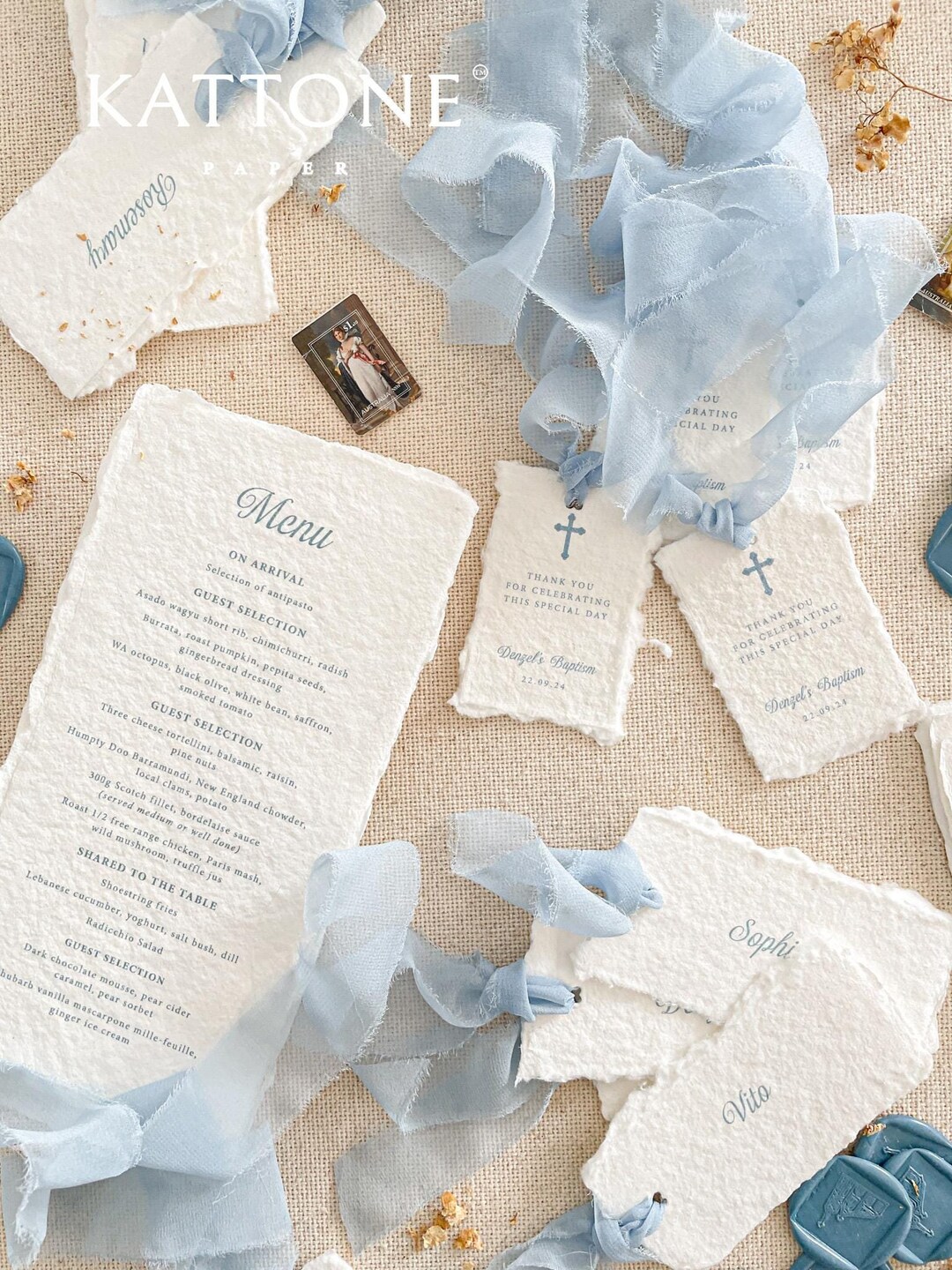 Handmade Paper Place Cards, Event Place Cards With Silk Ribbons, Name ...