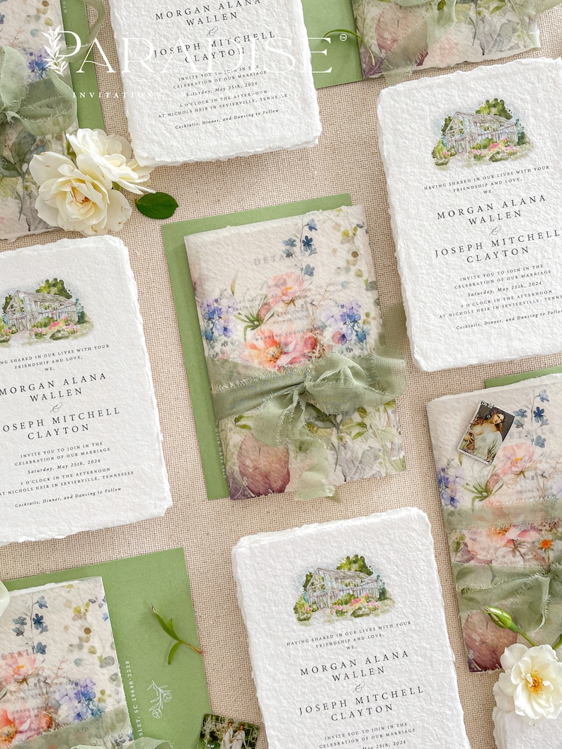Wedding Invitations | Handmade Paper Deckled Edges | Custom Watercolor ...