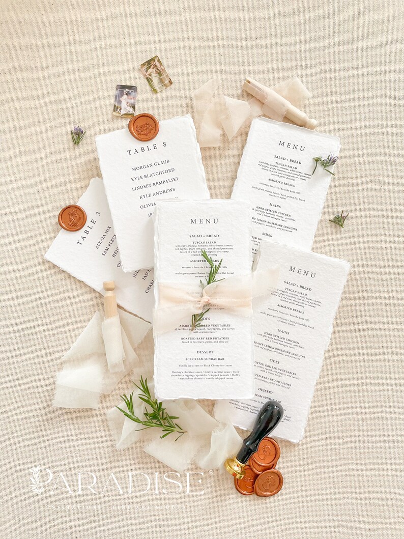 Edmee Handmade Paper Menus, All Occasion Menus, Calligraphy Menus ...