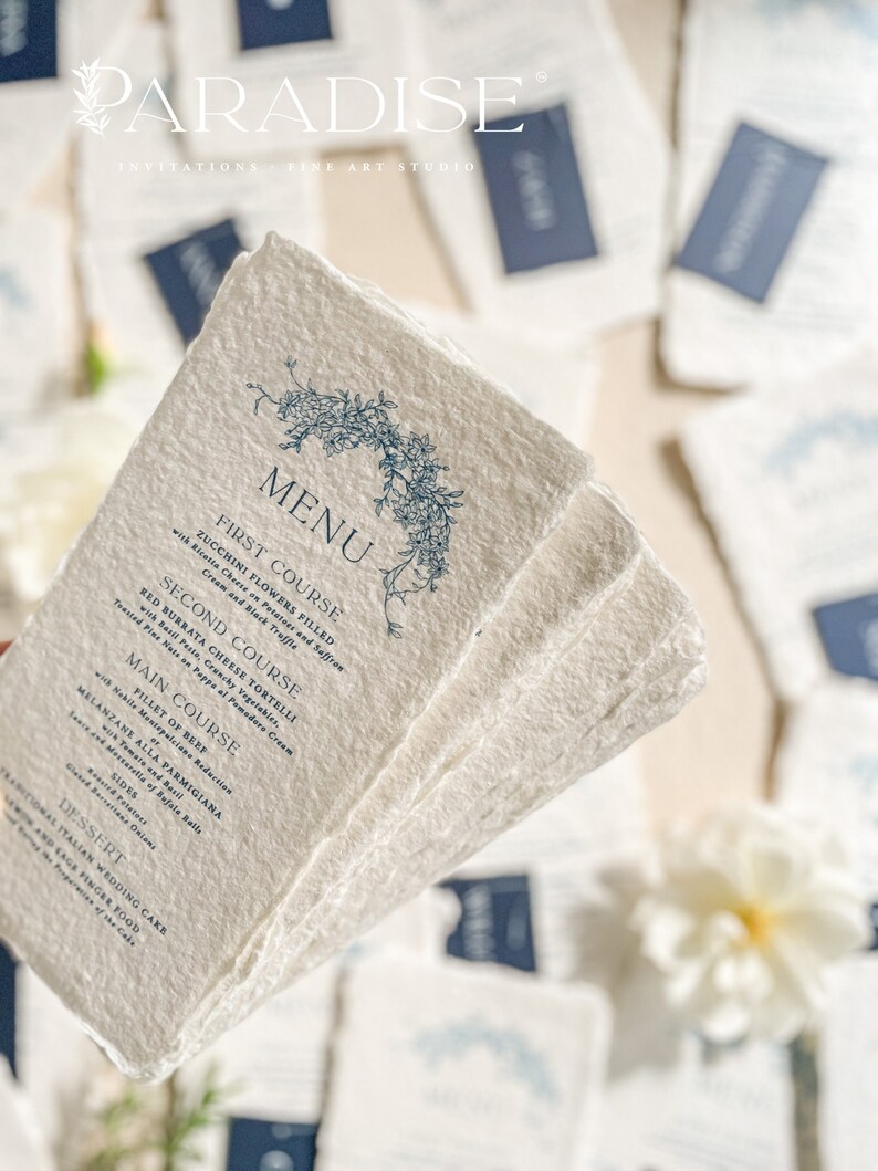 Rhea Handmade Paper Wedding Menus, Deckled Edge Paper Menus, Day ...