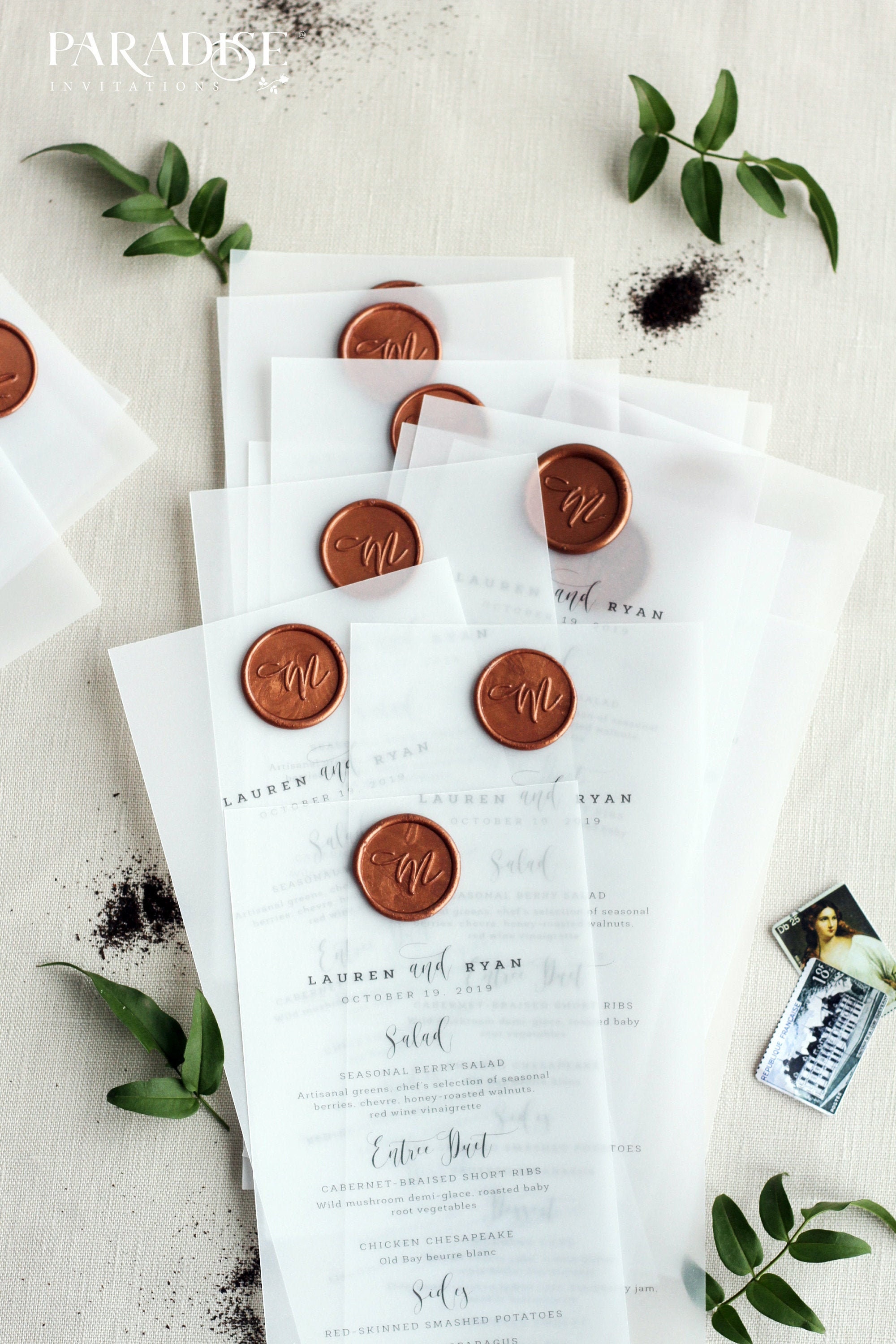 Cécile Vellum Paper Menus Cooper Wax Seals Menu Day - Etsy