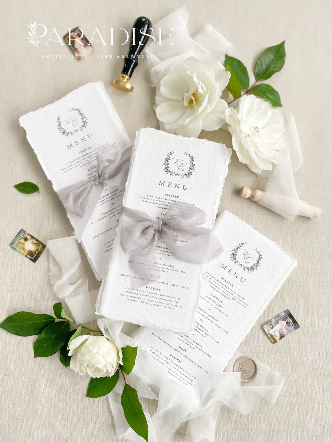Sybille Handmade Paper Wedding Menus, Deckled Edge Paper Menus, Day ...