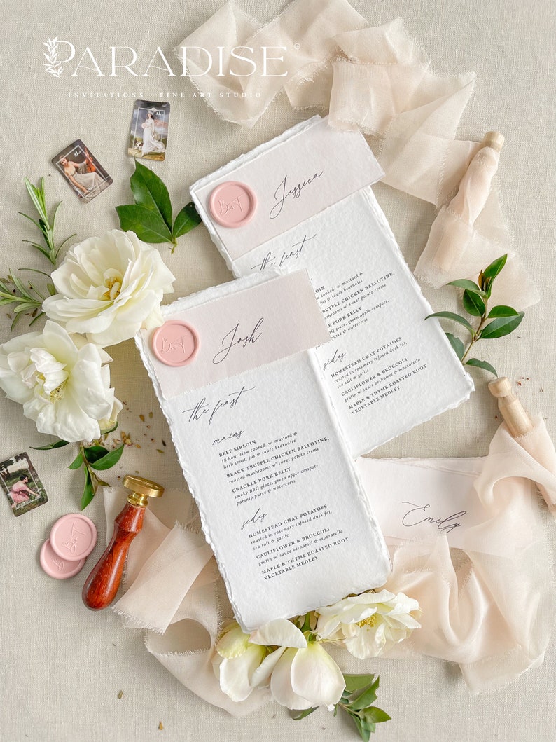 Floriane Handmade Paper Wedding Menus Deckled Edge Paper - Etsy