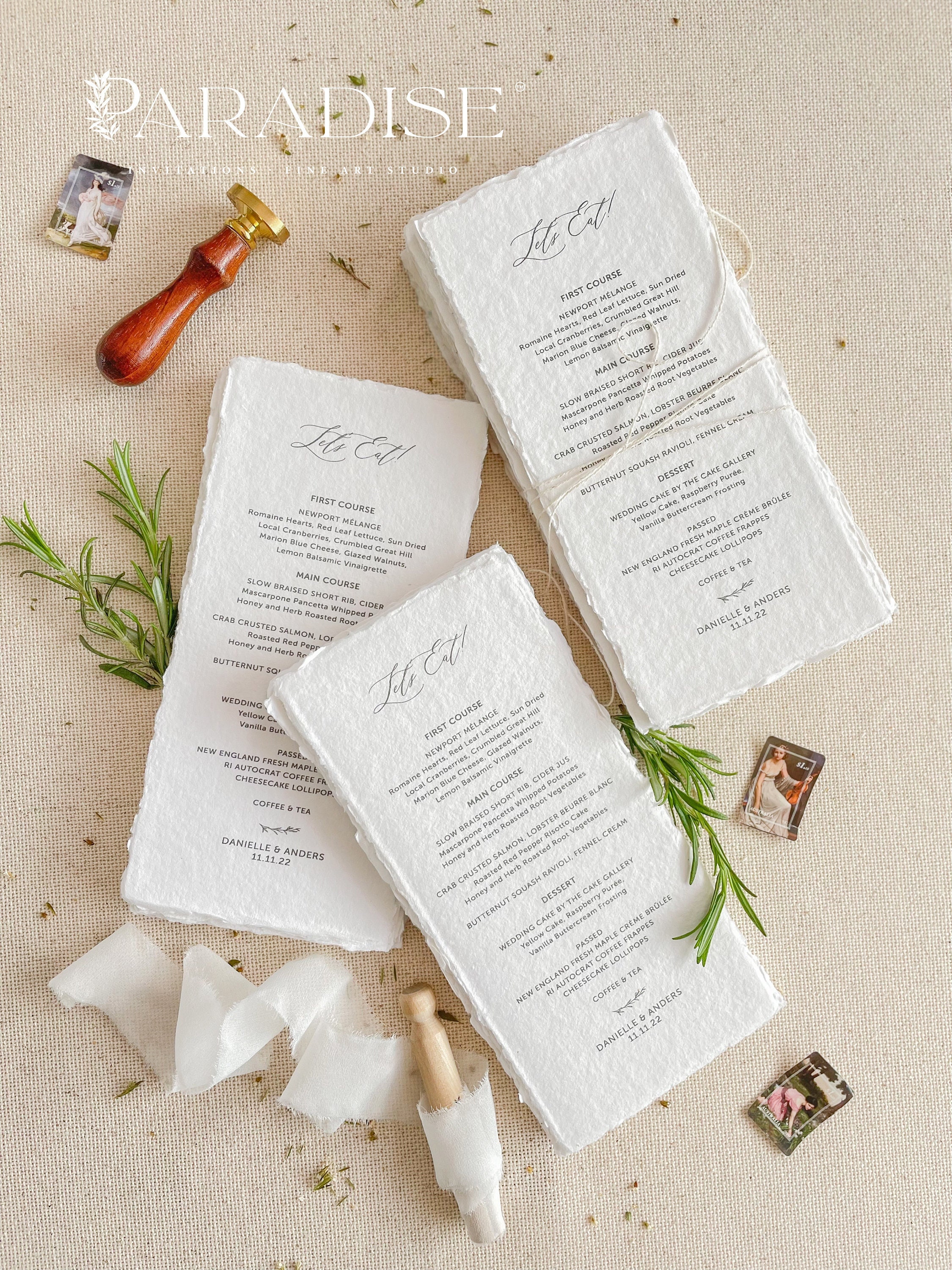 Handmade Deckled Wedding Menus | Day Stationery | Event Menus ...