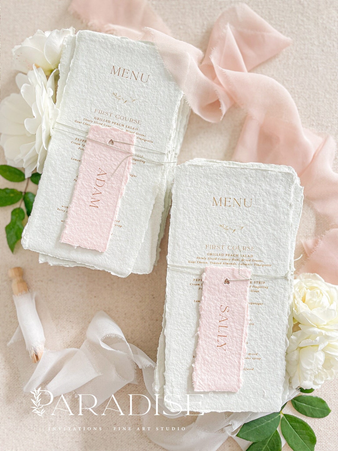 Handmade Paper Wedding Menus | Custom Wedding Menu | Deckled Edge Paper ...