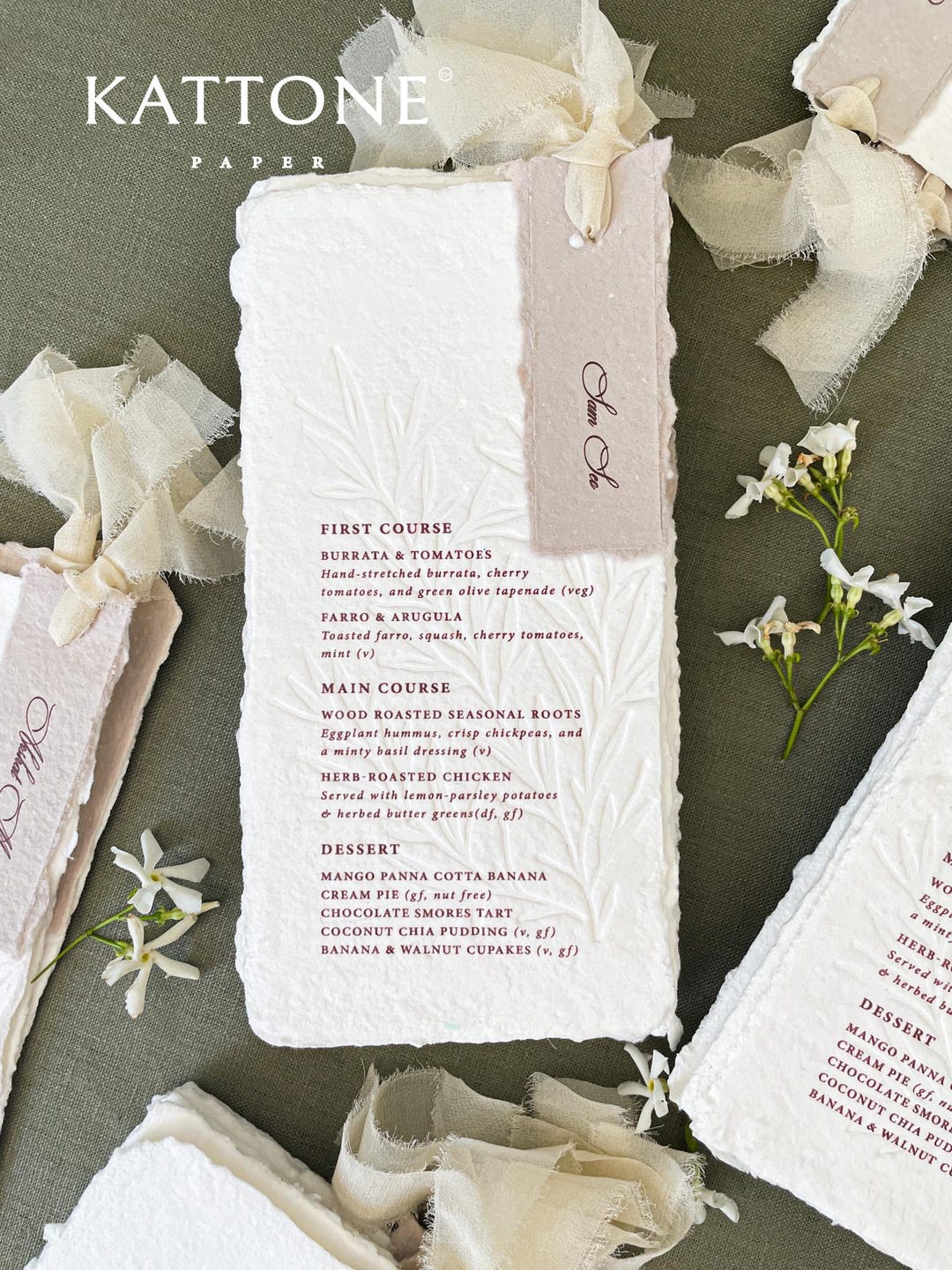 Embossed Handmade Paper Wedding Menus | Luxury Fine Art Wedding ...