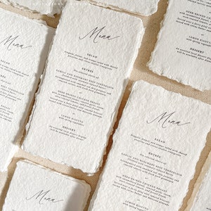 Margo Handmade Paper Wedding Menus, Deckled Edge Paper Menus, Day ...