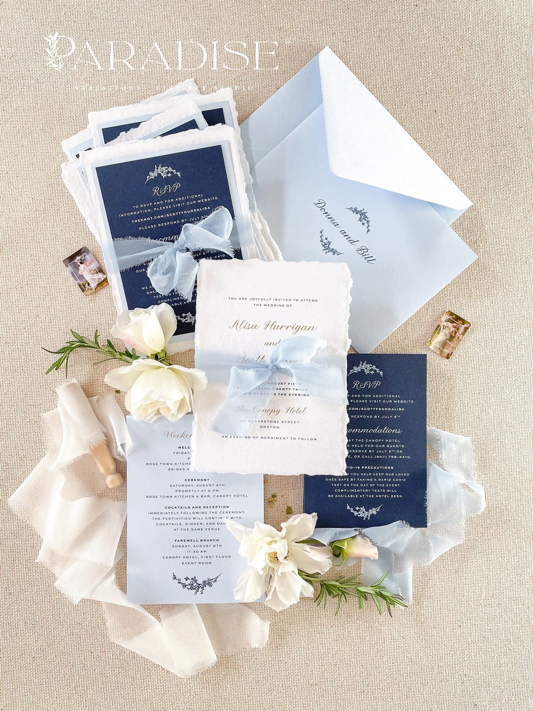 Eleanora Handmade Wedding Invitation Sets, Deckled Edge Paper ...