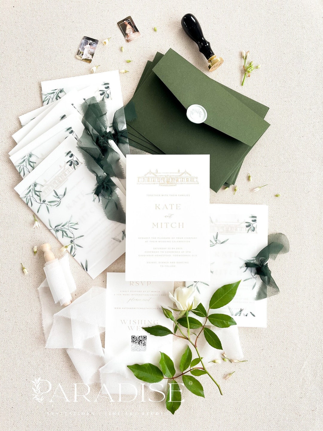 Eloisa Letterpress Wedding Invitation Sets, Modern Calligraphy ...
