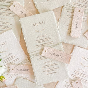 Sylvia Handmade Paper Wedding Menus, Deckled Edge Paper Menus, Day ...