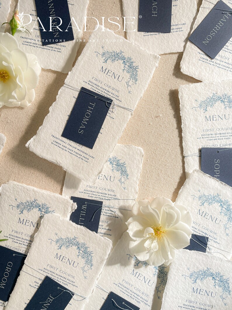 Rhea Handmade Paper Wedding Menus, Deckled Edge Paper Menus, Day ...
