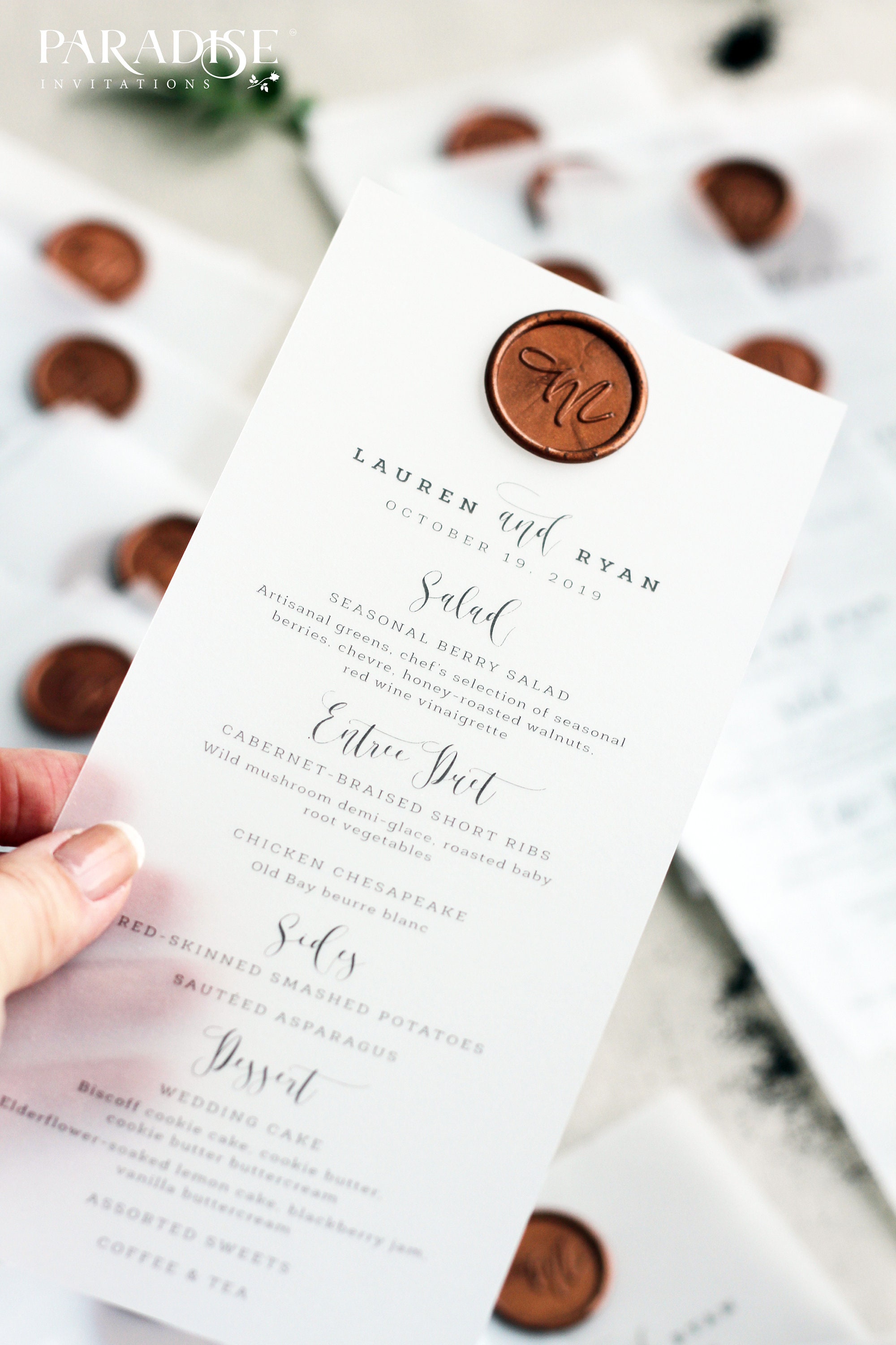 Cécile Vellum Paper Menus Cooper Wax Seals Menu Day - Etsy