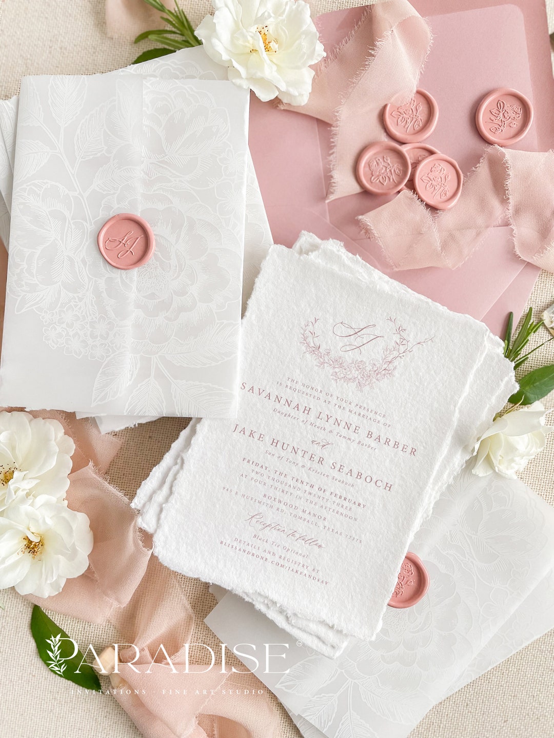 Eugenie Handmade Wedding Invitation Suite, Cotton Paper Invitations ...