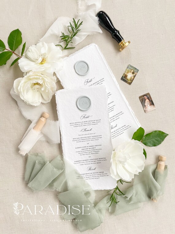 Thea Handmade Paper Wedding Menus Deckled Edge Paper Menus - Etsy