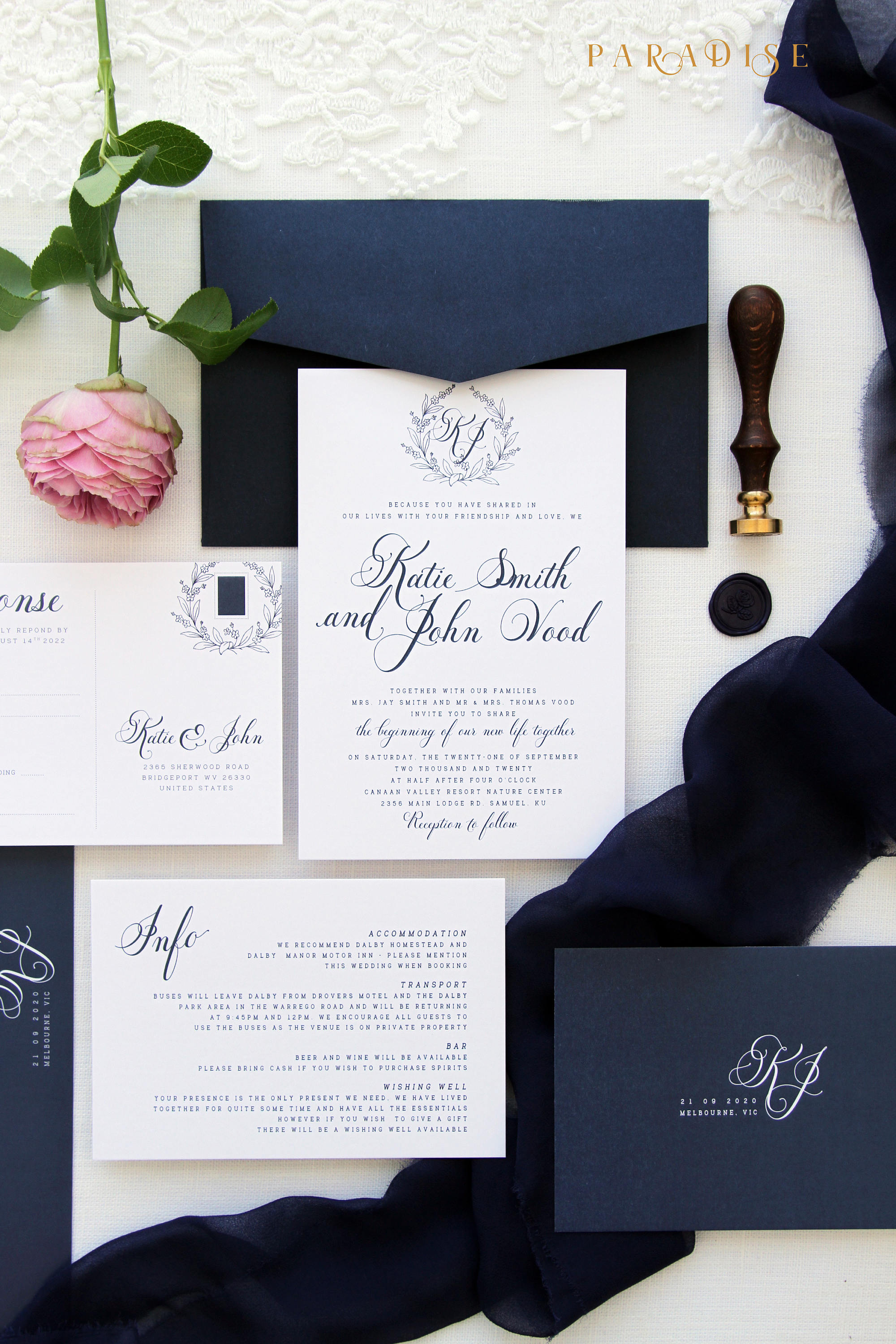 Emily Monogram Navy Wedding Invitation Sets Minimalist - Etsy UK