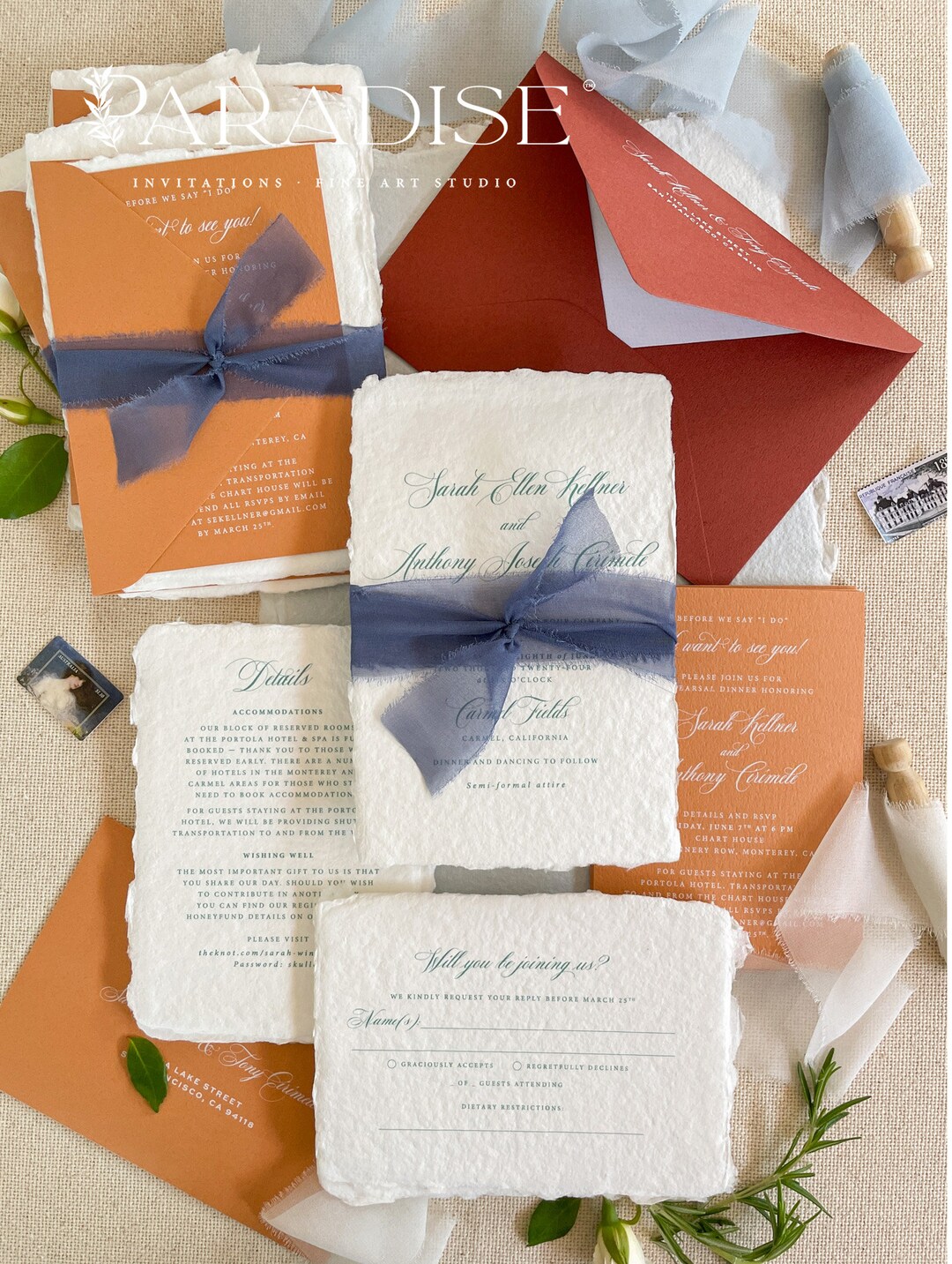 Alora Handmade Paper Wedding Invitation Set, Custom Stationery, Almond ...