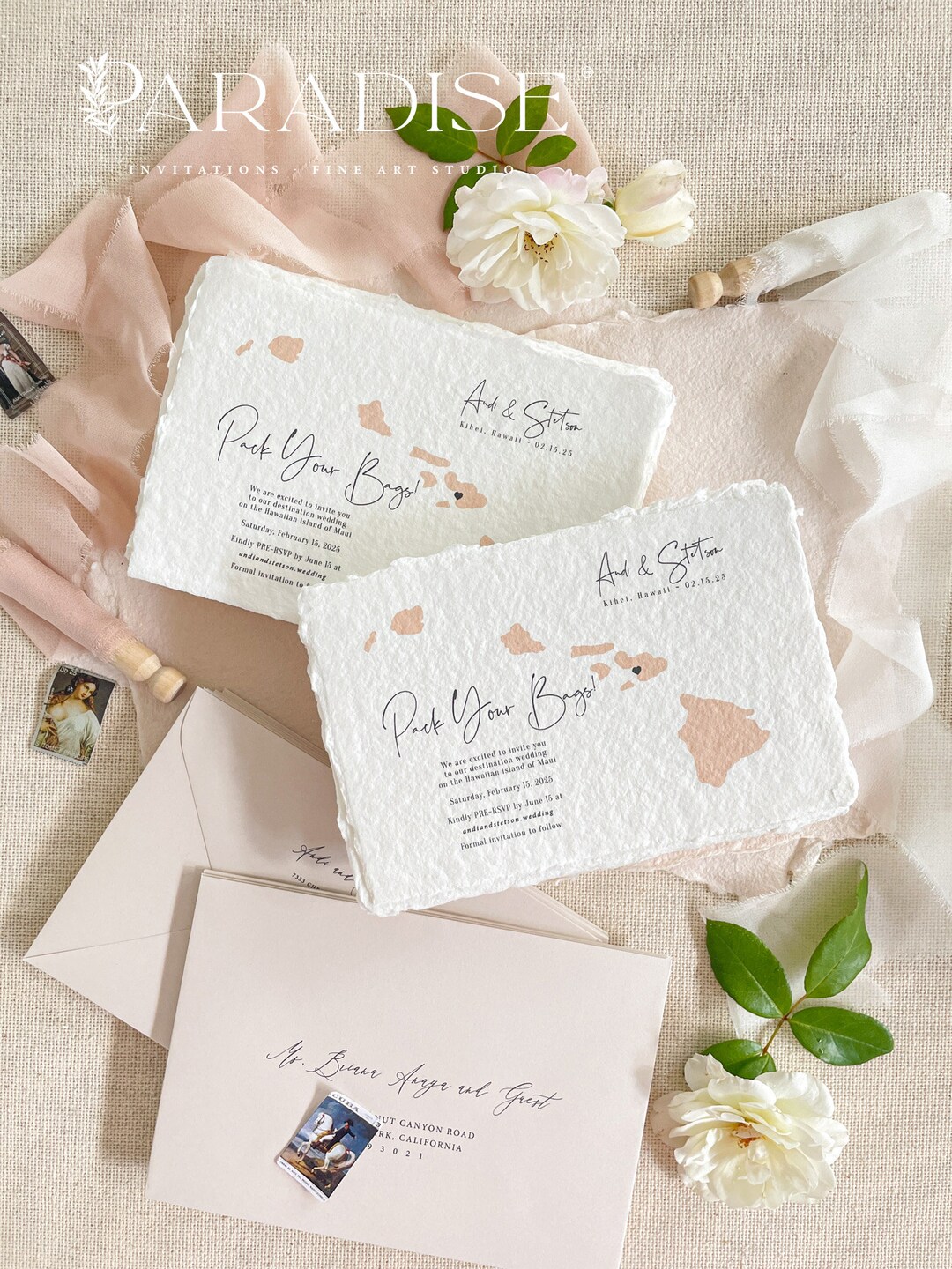 Giorgia Handmade Paper Save the Date Cards, Wedding Stationery, Deckled ...