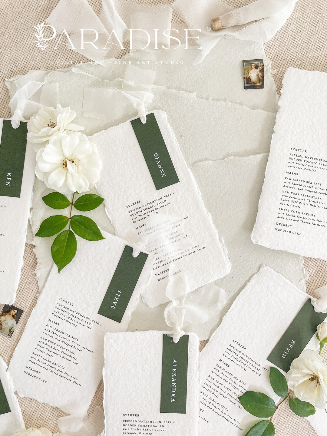 Ariyah Handmade Paper Menus, Guests Names Place Cards, Golden Wax Seals ...