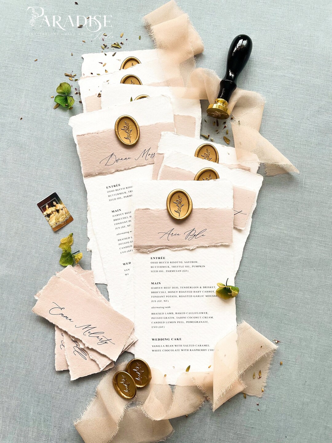 Gen Handmade Paper Wedding Menus, Deckled Edge Paper Menus, Day ...