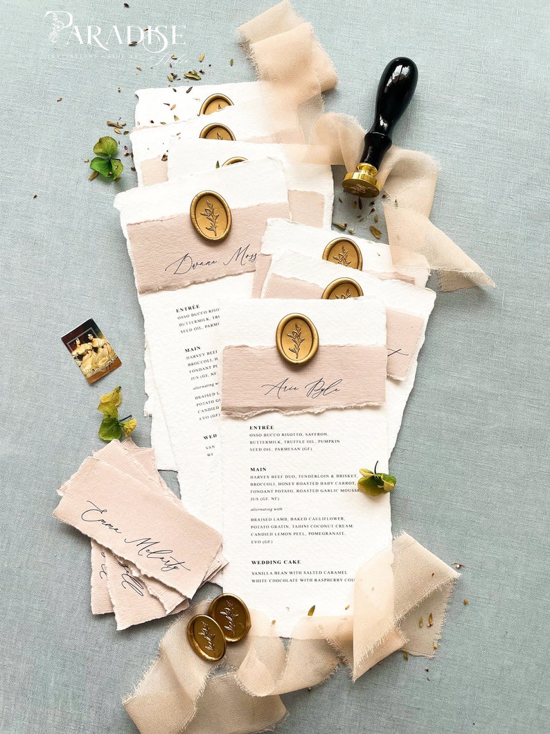 Gen Handmade Paper Wedding Menus Deckled Edge Paper Menus - Etsy