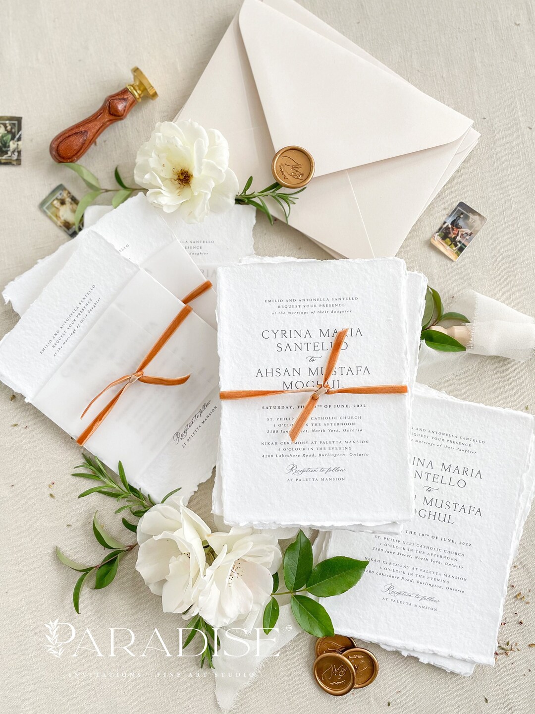 Cecilla Handmade Wedding Invitation Sets, Deckled Edge Paper ...