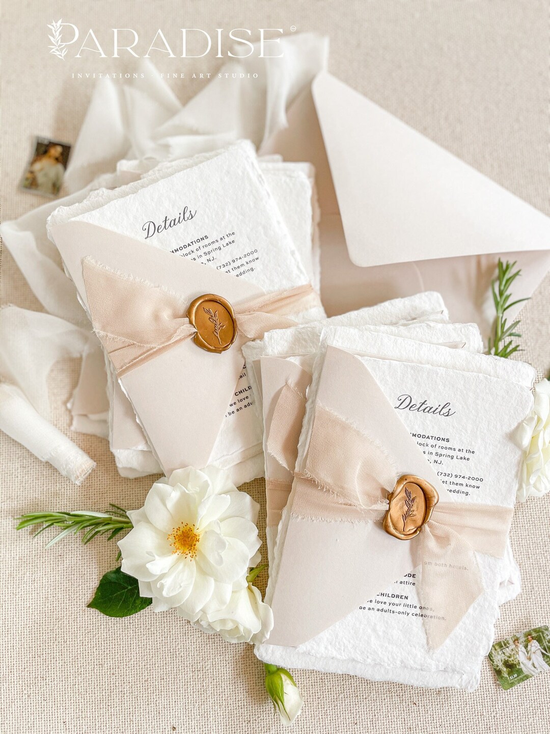 Emily Handmade Paper Wedding Invitation Suite, Deckled Edge Paper ...