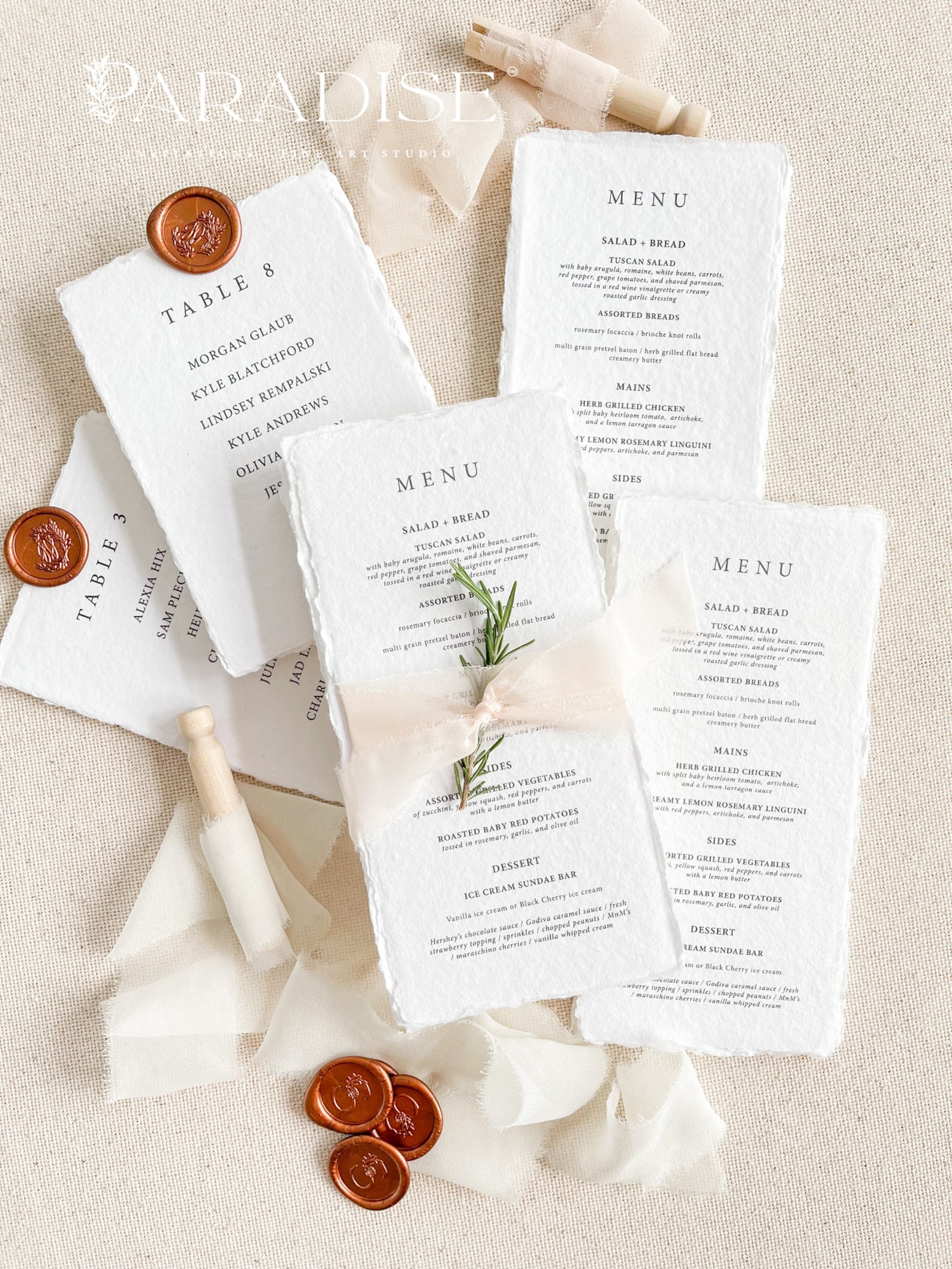 Edmee Handmade Paper Menus, All Occasion Menus, Calligraphy Menus ...