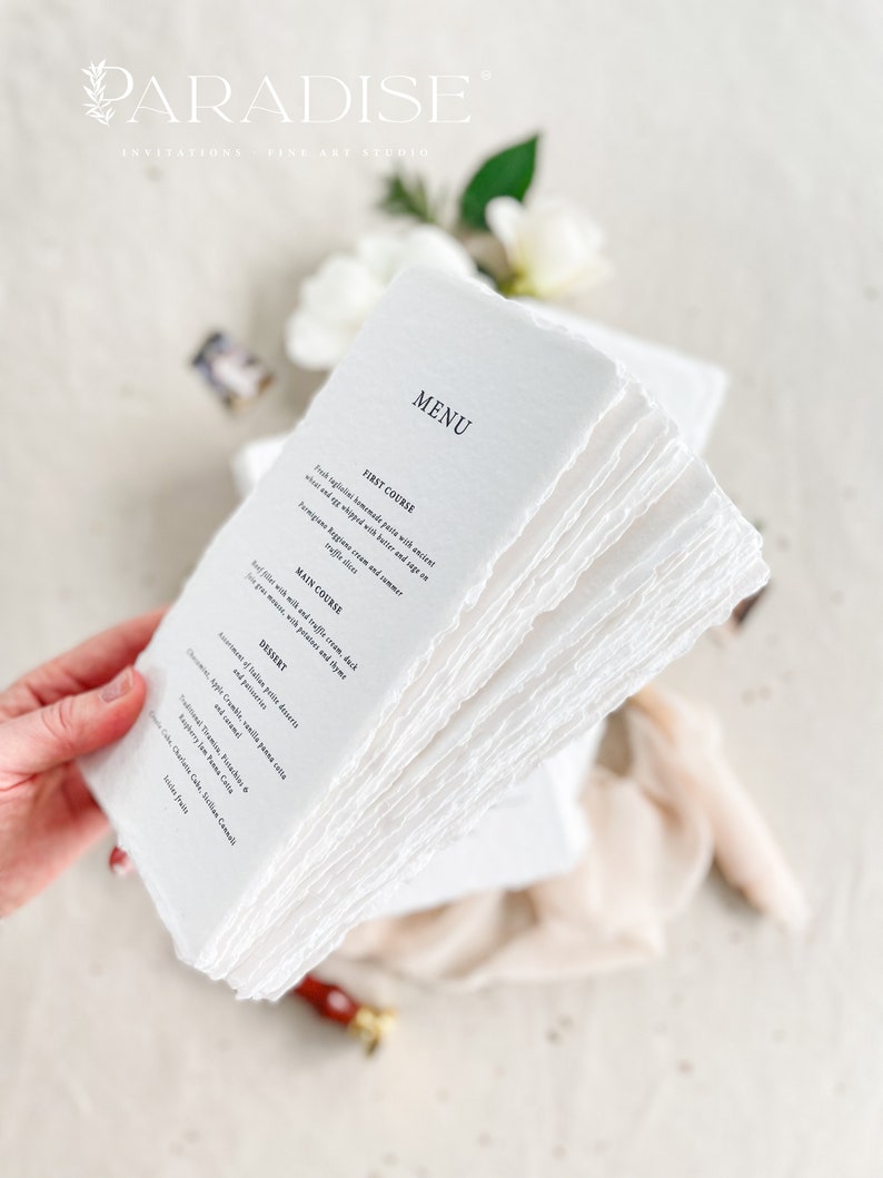 Severine Handmade Paper Wedding Menus Deckled Edge Paper - Etsy
