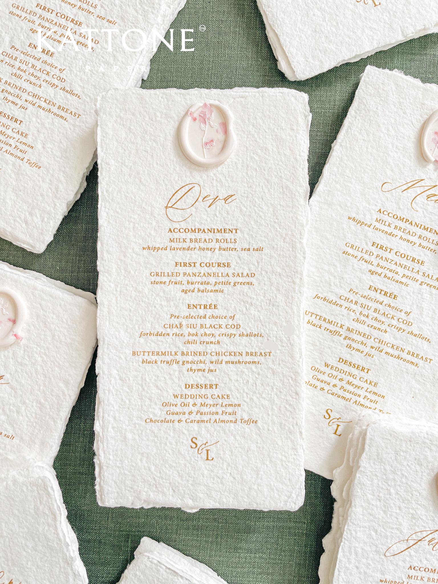 Deckled Edge Wedding Menus | Handmade Cotton Paper | Custom Printed ...
