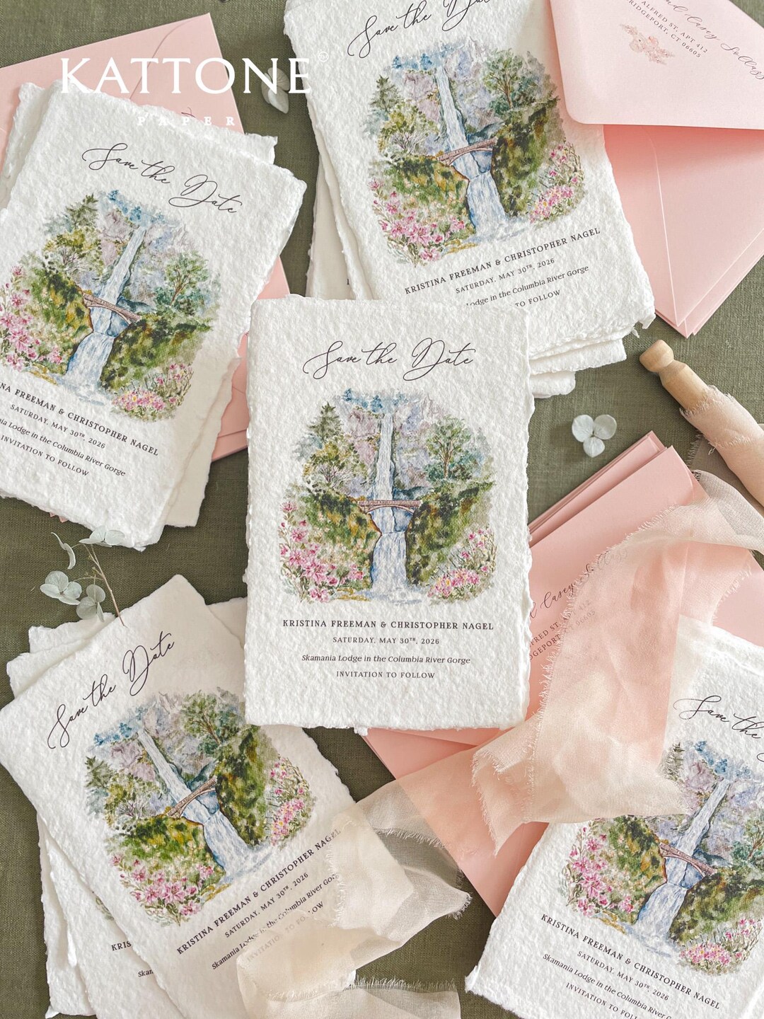 Save the Date Cards | Custom Watercolor Venue | Handmade Paper ...