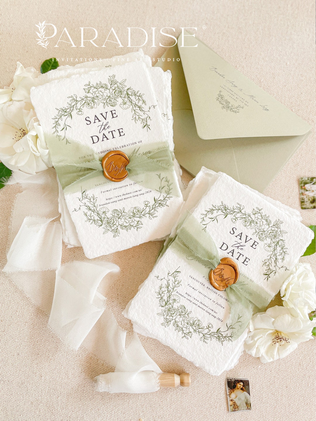 Jane Handmade Paper Save the Date Cards, Wedding Stationery, Deckled ...