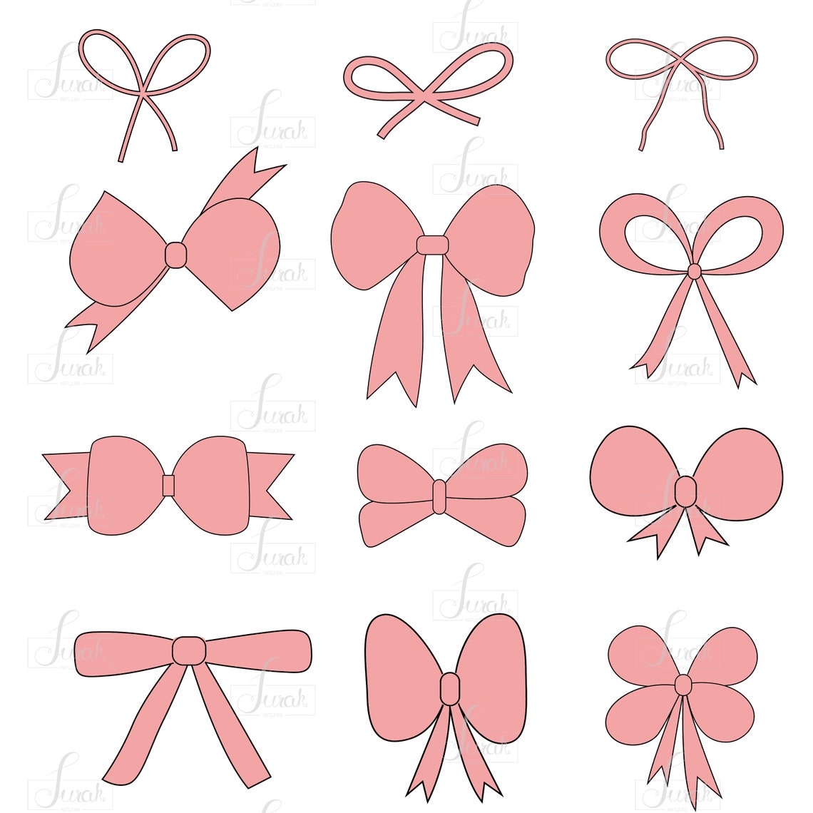 Bows Clip Art, Doodle Ribbons, Vector, Files : Eps.10 | Png - Etsy