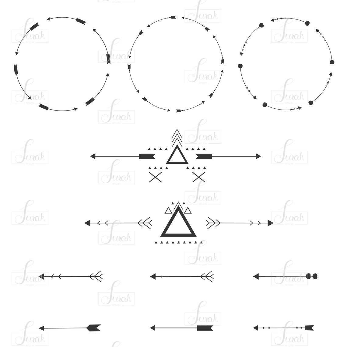 Hand Drawn Arrow Aztec Collection Set, Graphic Design Tribal Elements ...