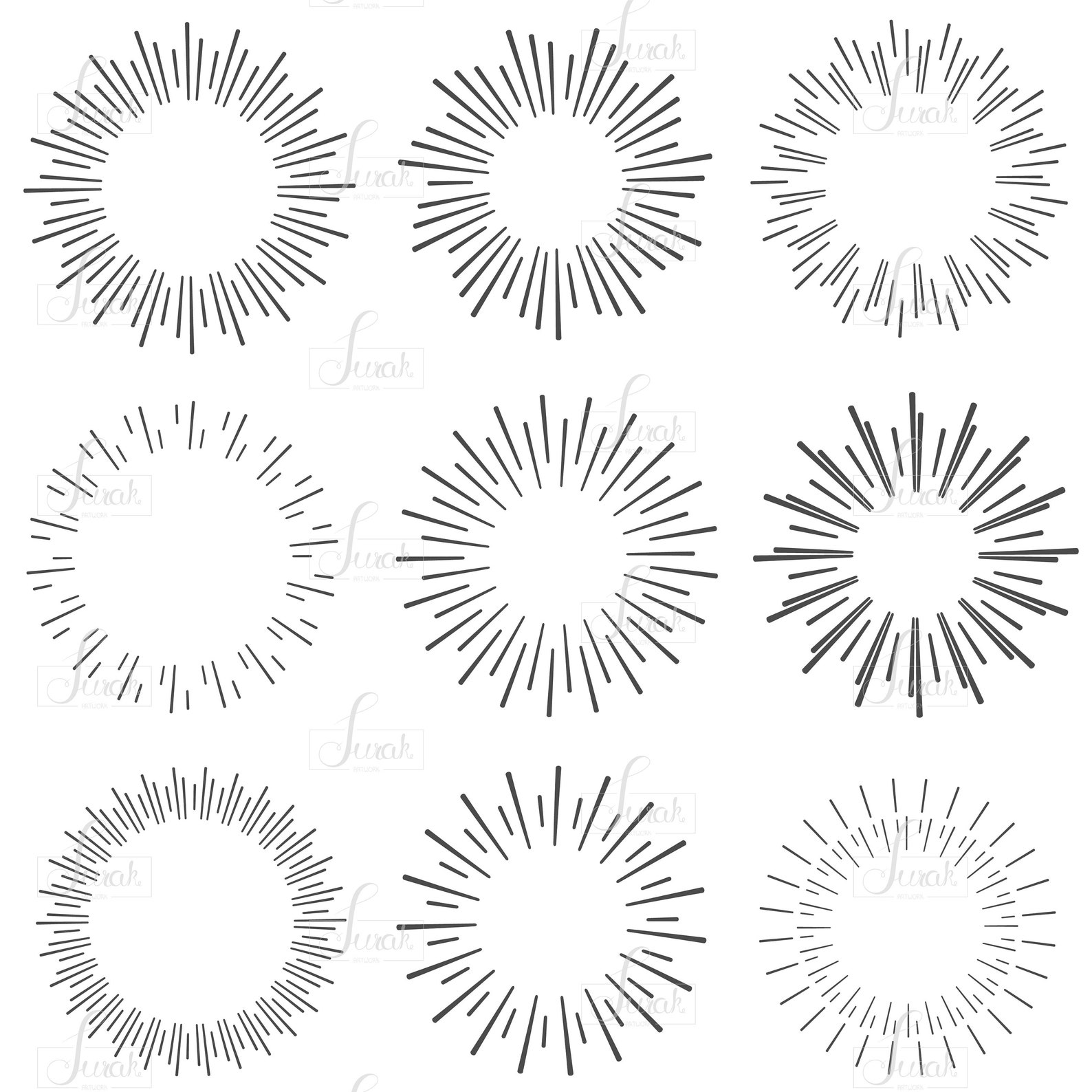 Sunbursts Set, Light Rays, Elements Clip Art, File Vector, Graphic ...