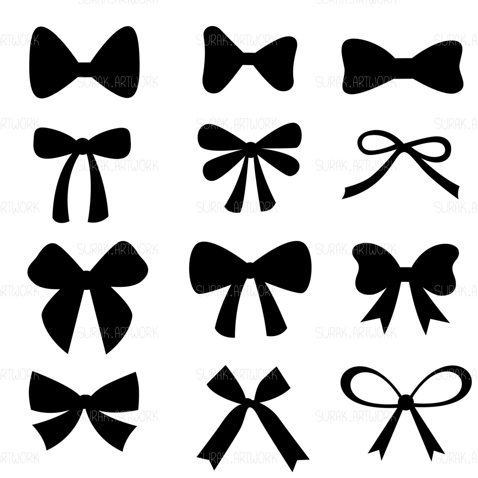 Hand Drawn Bow Set, Bow Clip Art, Graphic Design Vector, Digital Item ...