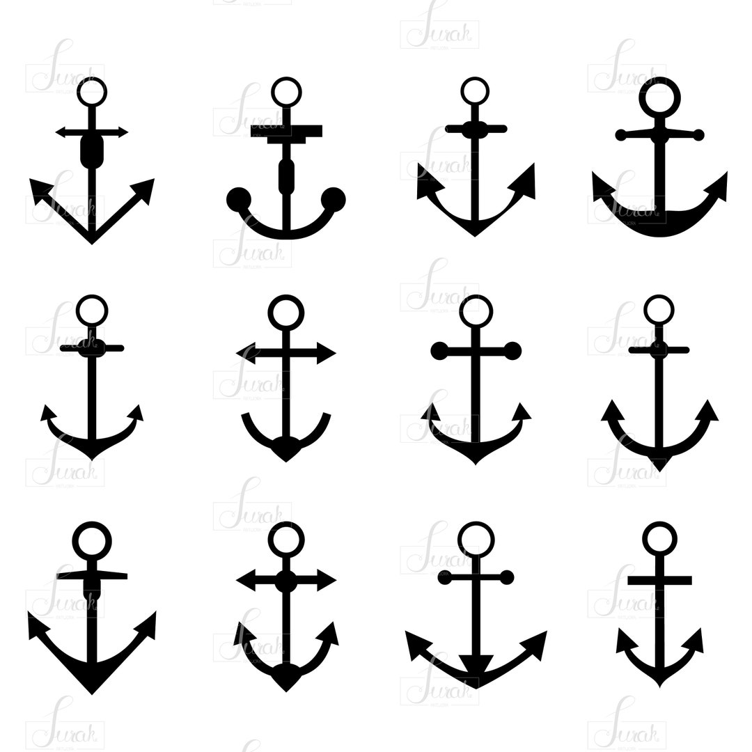 Anchor Clip Art, Graphic Design Vector, Anchor Set, Digital Download ...