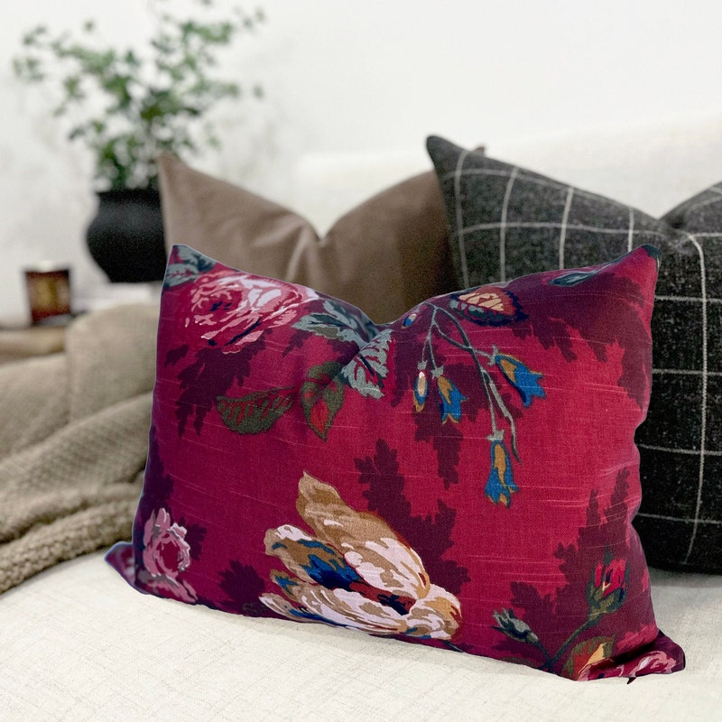 Red Floral Pillow - Etsy