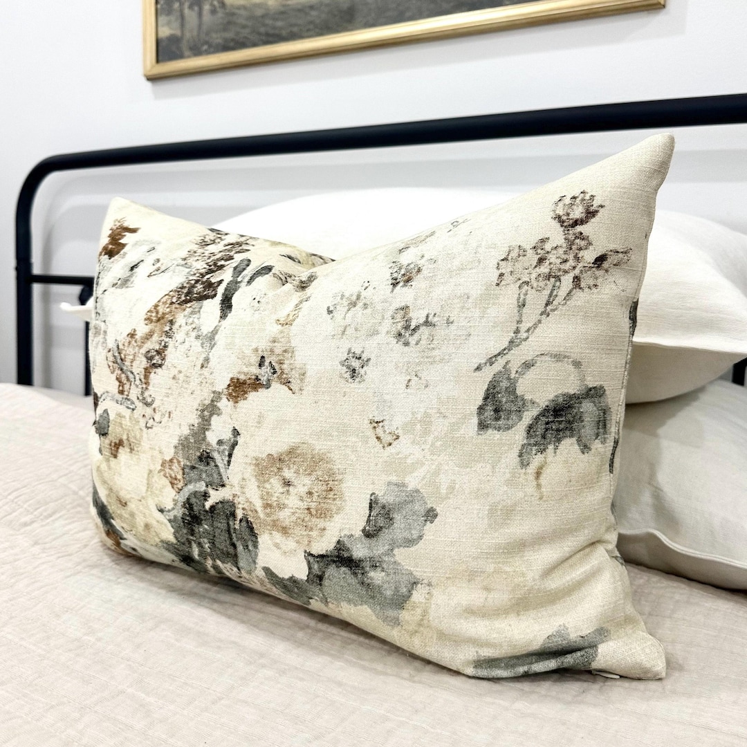Small Accent Pillow Earthy Floral Print Lumbar Muted Abstract Flower ...