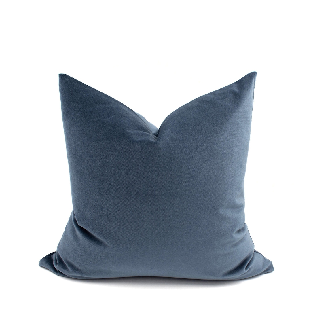 Steel Blue Cotton Velvet Pillow Cover Muted Blue Luxury Sofa Throw ...