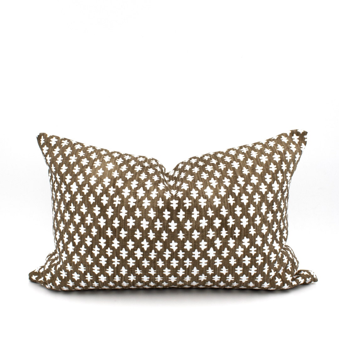 Brown Block Print Patten Cotton Linen Pillow Covers Mocha Toned ...