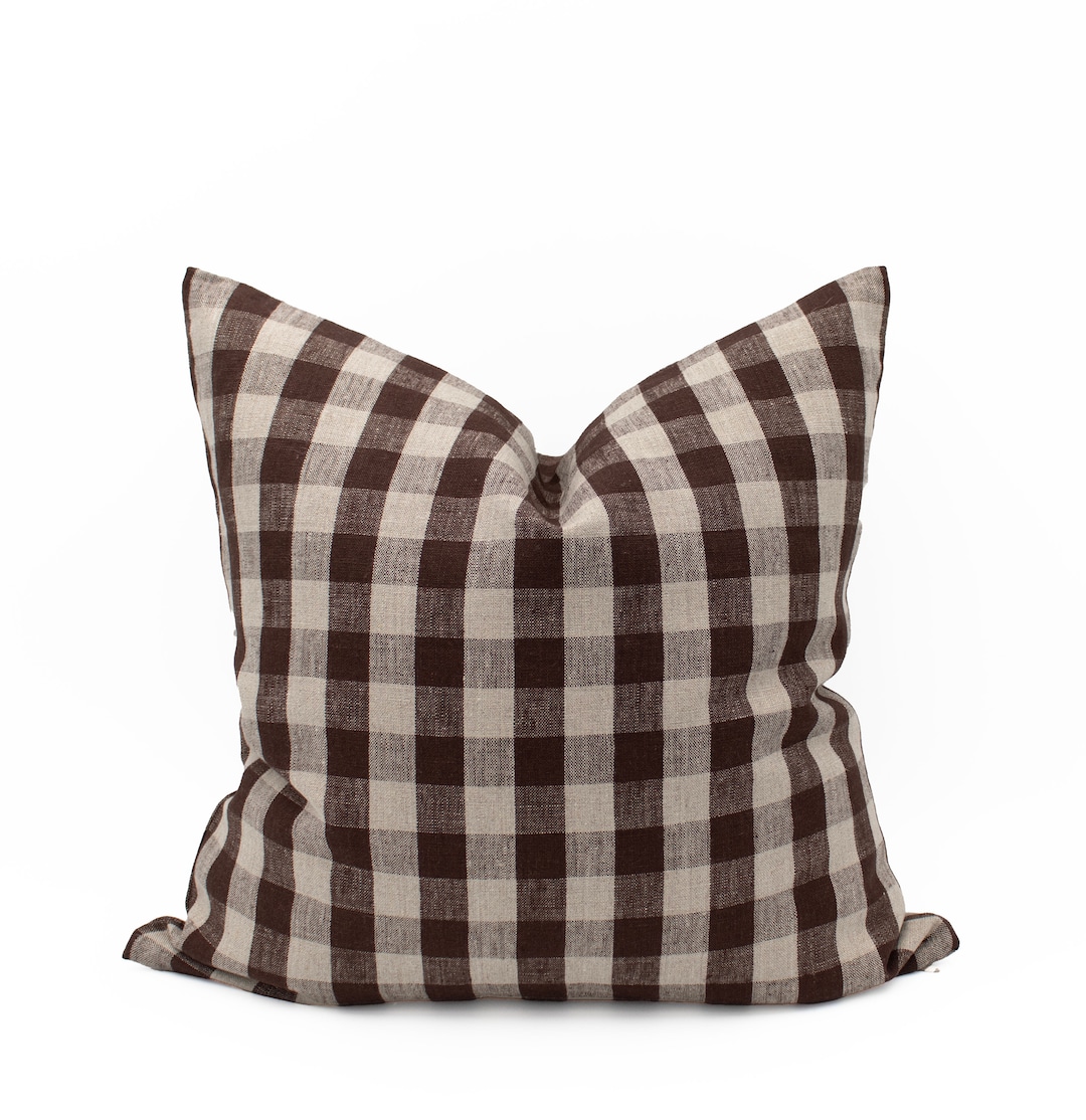 Brown Gingham Pillow Chocolate Brown Checkered Pillow Coffee Plaid ...
