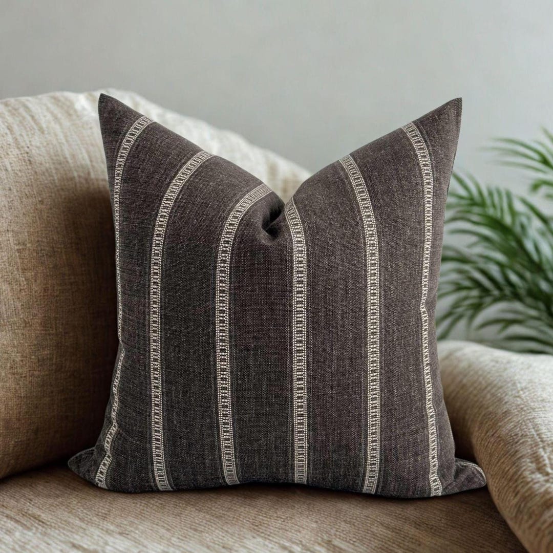 Dark Brown Stripe Pillow Cover Neutral Organic Modern Accent Cushion ...