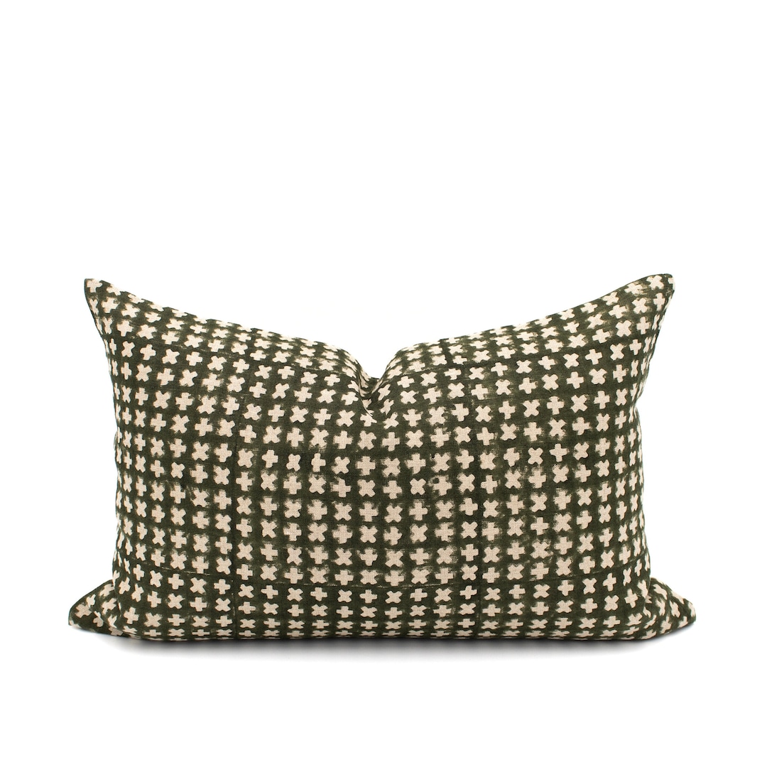 Olive Green Block Print Lumbar Pillow Cover Tribal Print Pattern ...